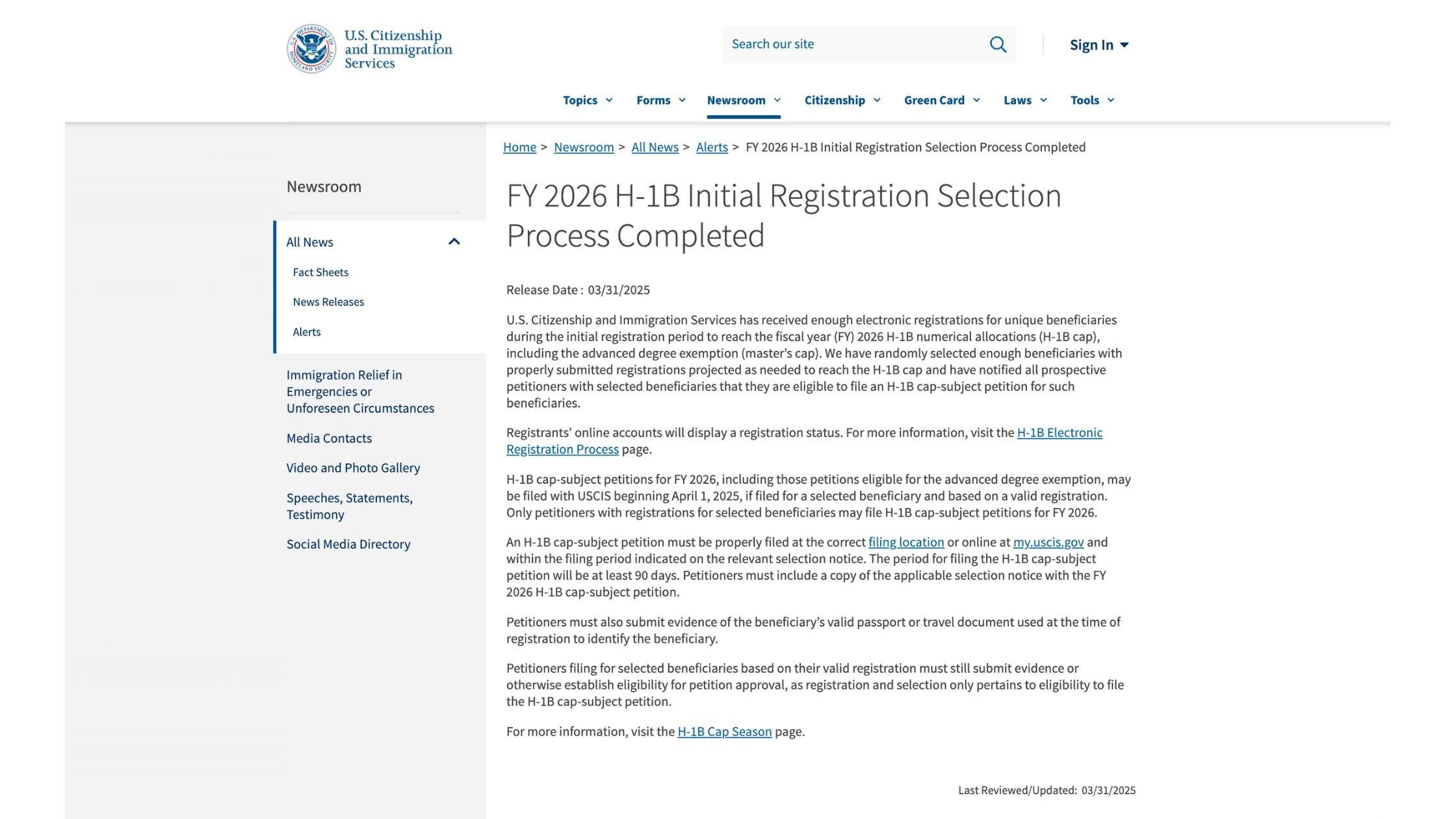 USCIS: FY 2026 H-1B Lottery Results Are Out! Approx. 40% are selected